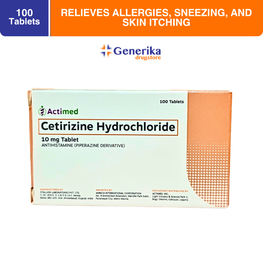 Actimed Cetirizine Hydrochloride 10mg Film-Coated Tablet- Pack of 100 ...