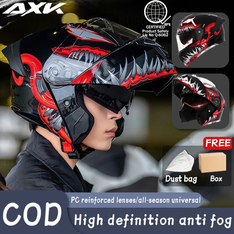 AXK 909 Double Miorr Motorcycle Modular Helmets with ICC | Shopee ...