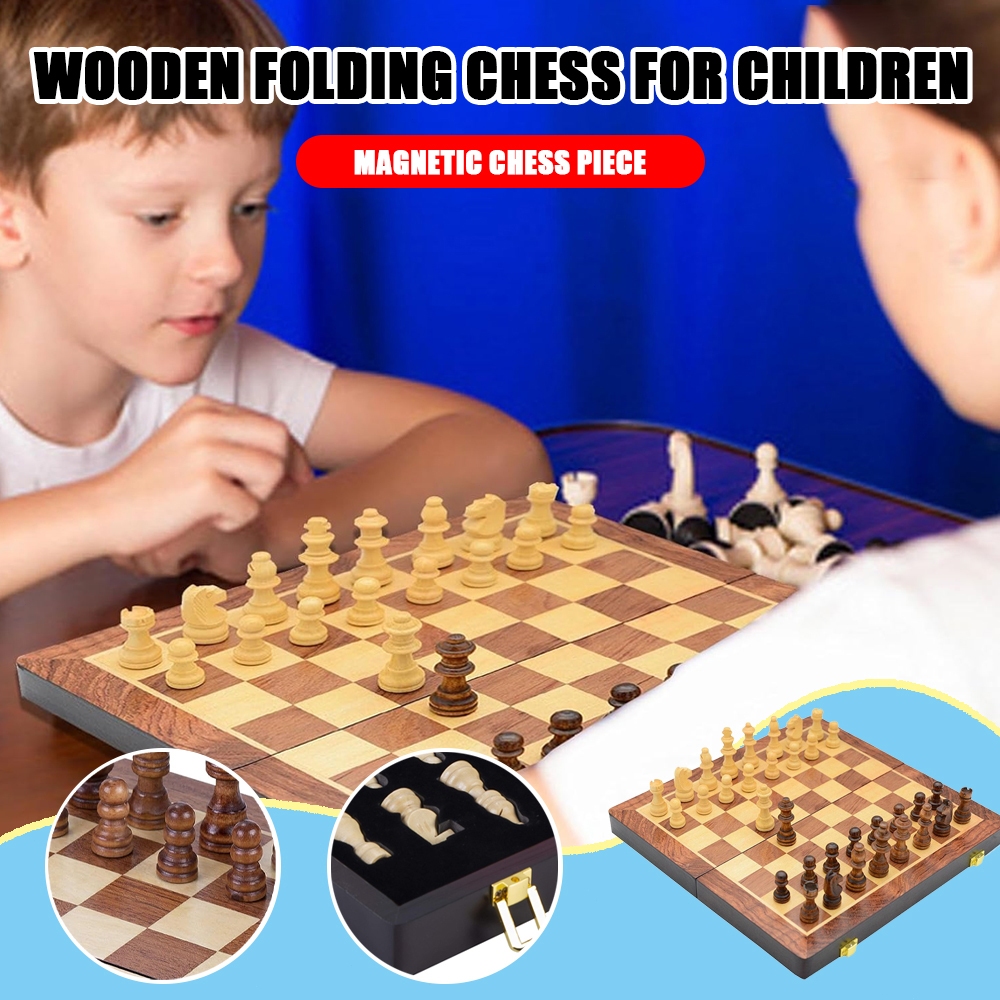 Luxury Magnetic Chess Set Traditional Wooden Folding Puzzle Chess board ...