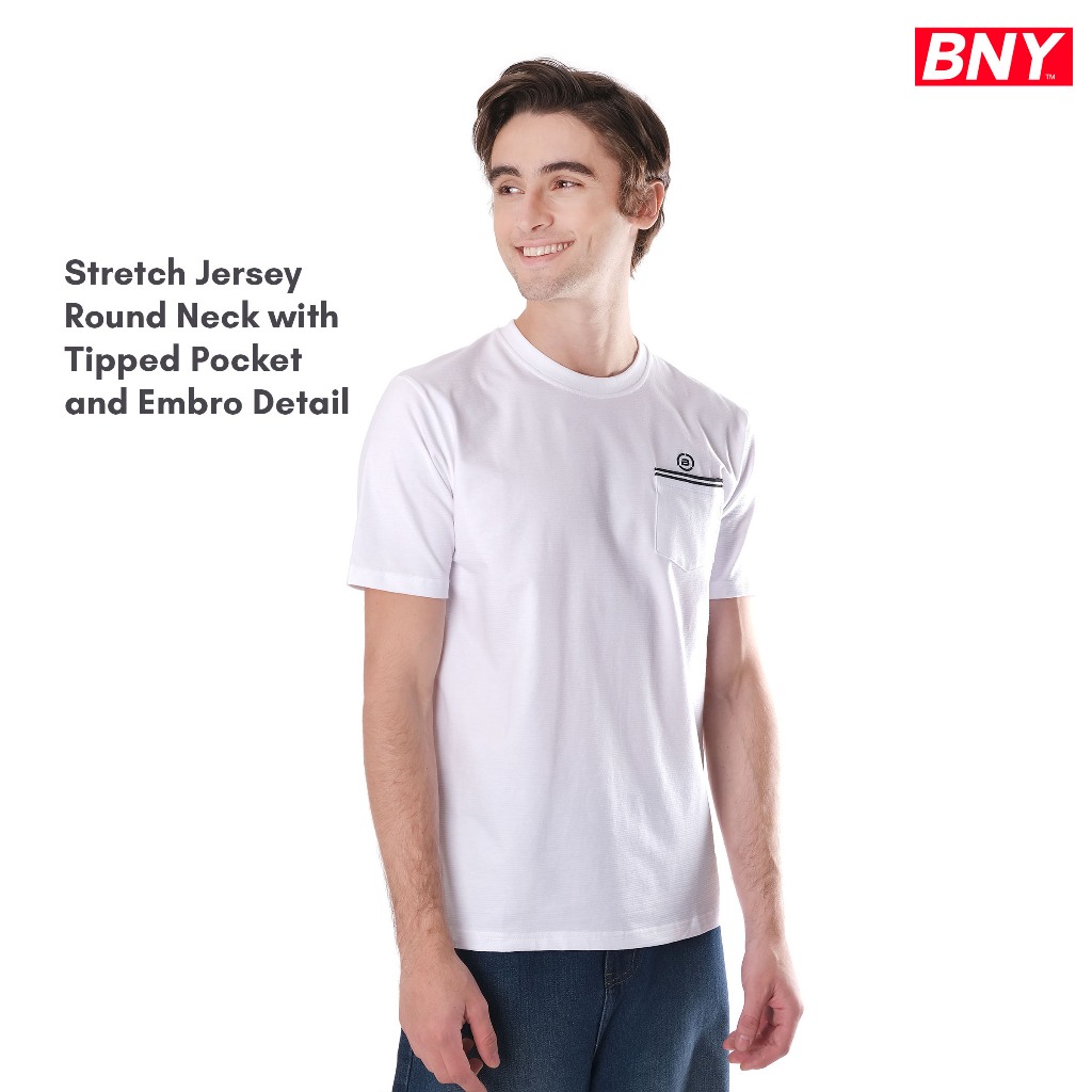 BNY Men's Stretch Jersey Round Neck With Tipped Pocket And Embro Detail ...
