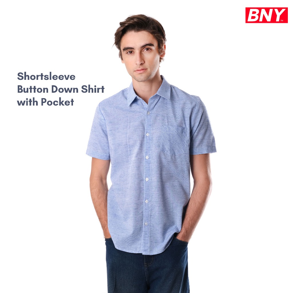BNY Men's Shortsleeve Button Downshirt With Pocket (505) | Shopee ...
