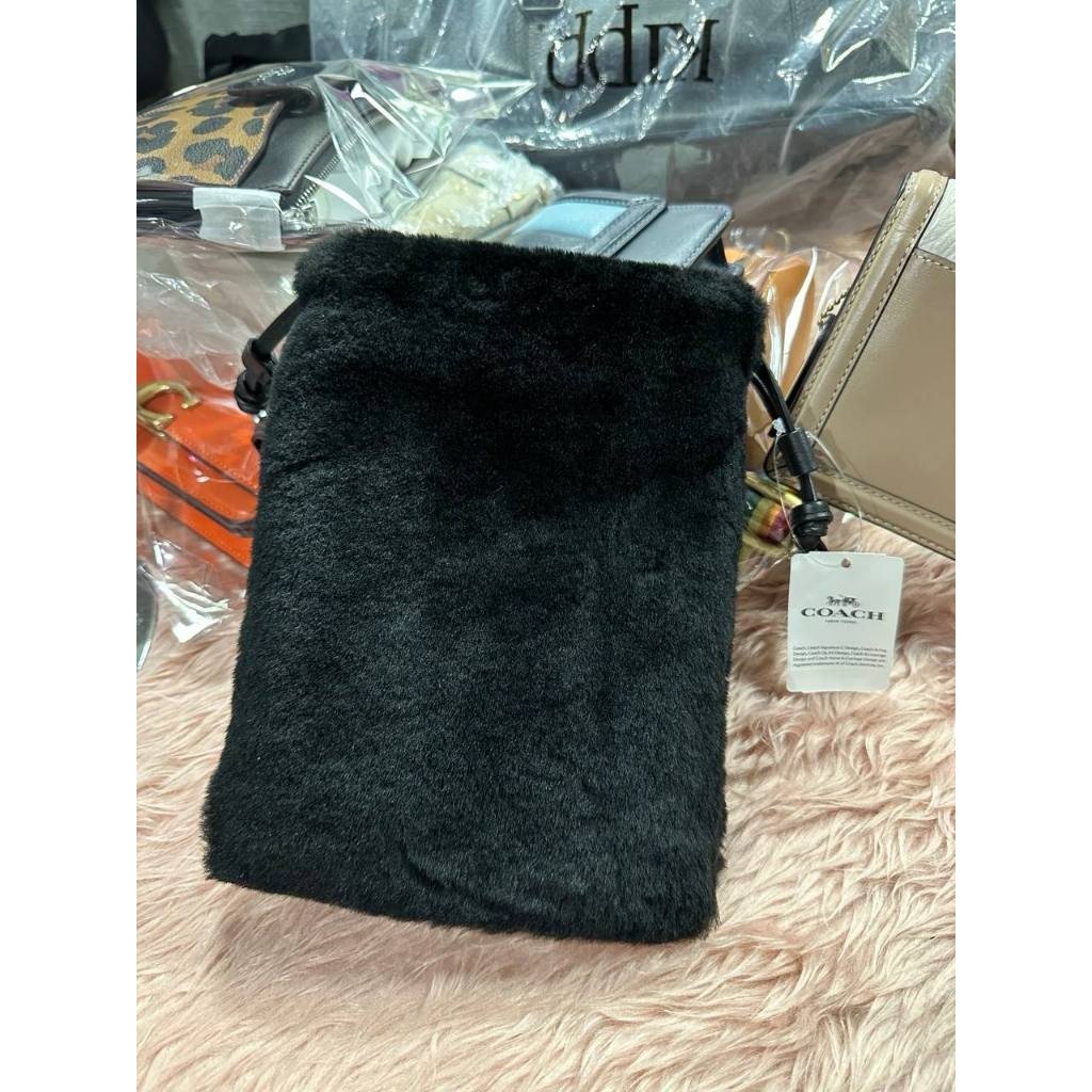 ORIG & IMPORTED CCH Drawstring Pouch In Shearling Fur Black Small Chain ...