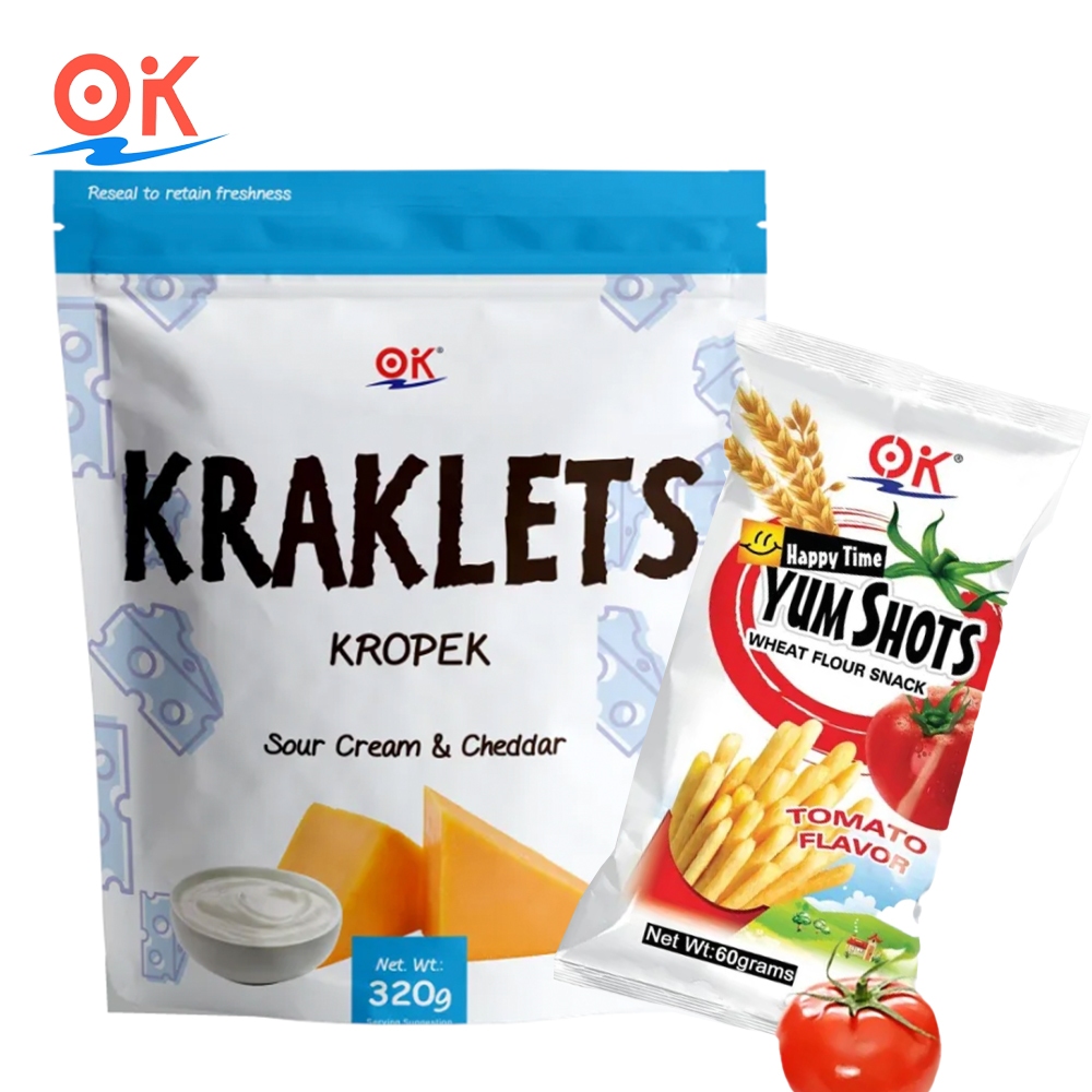 [OK Snacks][2 in 1 set]Kraklets Kropek 320g+Yum Shots Tomato 60g Crispy ...