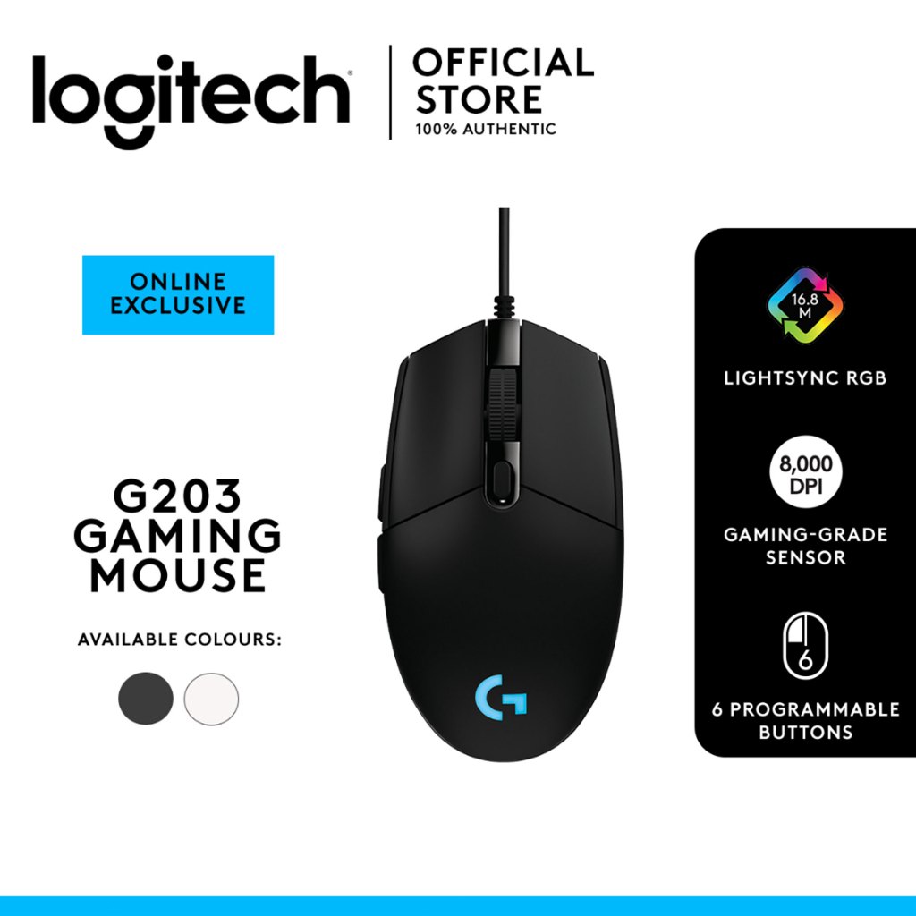 Logitech G203 2nd Gen 8,000 DPI, LIGHTSYNC RGB Wired Gaming Mouse ...