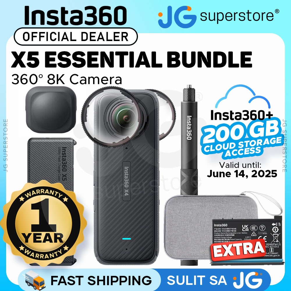 Insta360 X5 8K UHD Action Camera Essential Bundle Kit 2400mAh Max 49ft Waterproof Replaceable ...