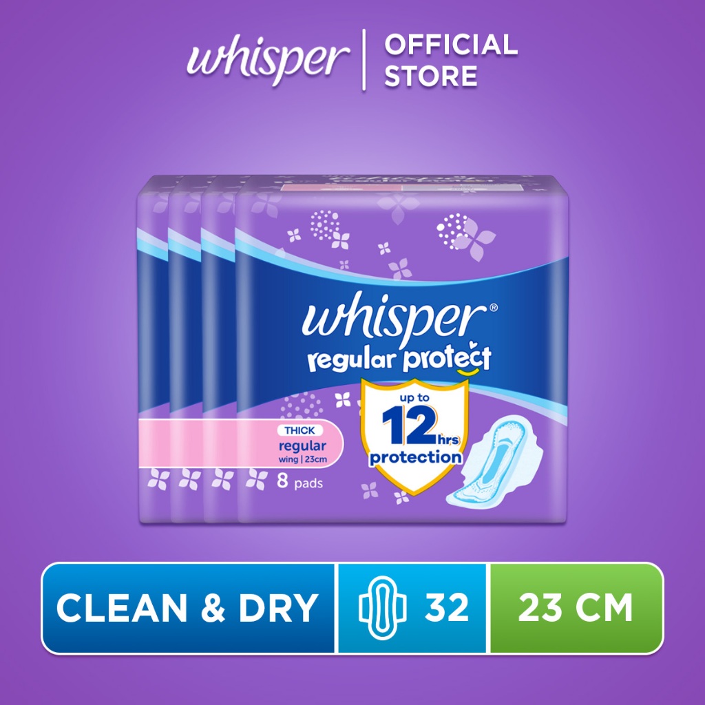 Whisper Regular Protect Sanitary Napkin [Regular Flow] Wings 32 pads ...