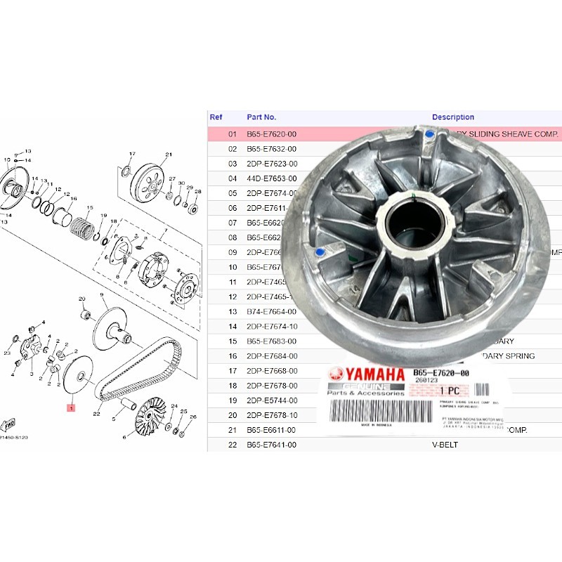 PRIMARY SLIDING SHEAVE COMP (PULLEY) AEROX V1/V2 and NMAX V2 B65-E7620-00 | Shopee Philippines