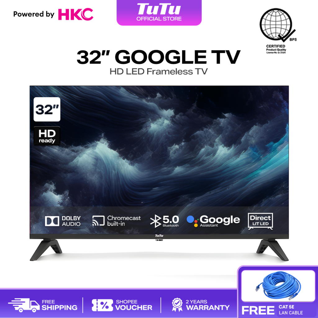 TuTu 32 inch Google TV (Powered by HKC) HD Ready LED Frameless, Wi-Fi, Bluetooth 5.0 | Shopee ...