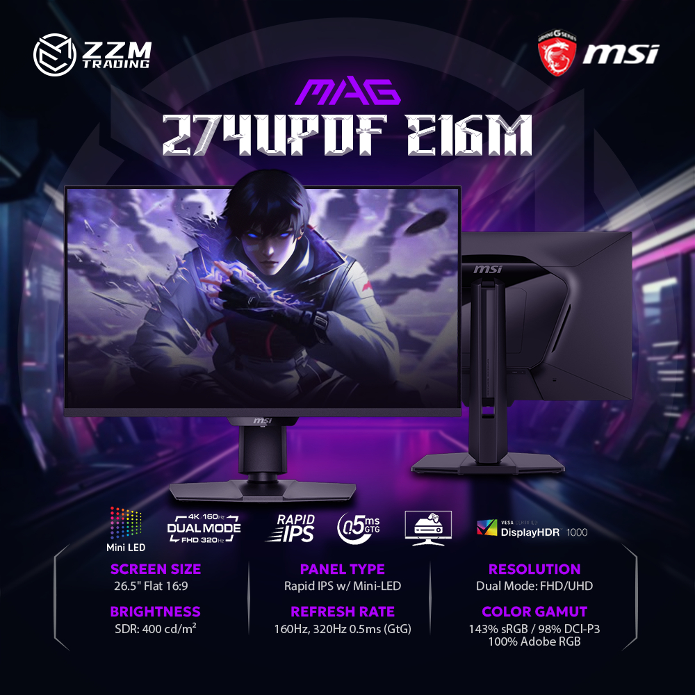 MSI MAG 274UPF E16M 27" 4K 160Hz 0.5ms Rapid IPS Mini-LED Gaming ...