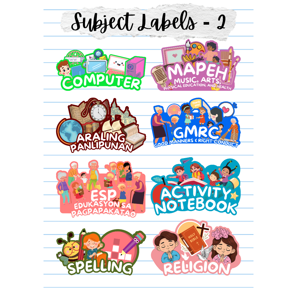 Personalized Cute Notebook Subject Sticker Labels for Students School ...