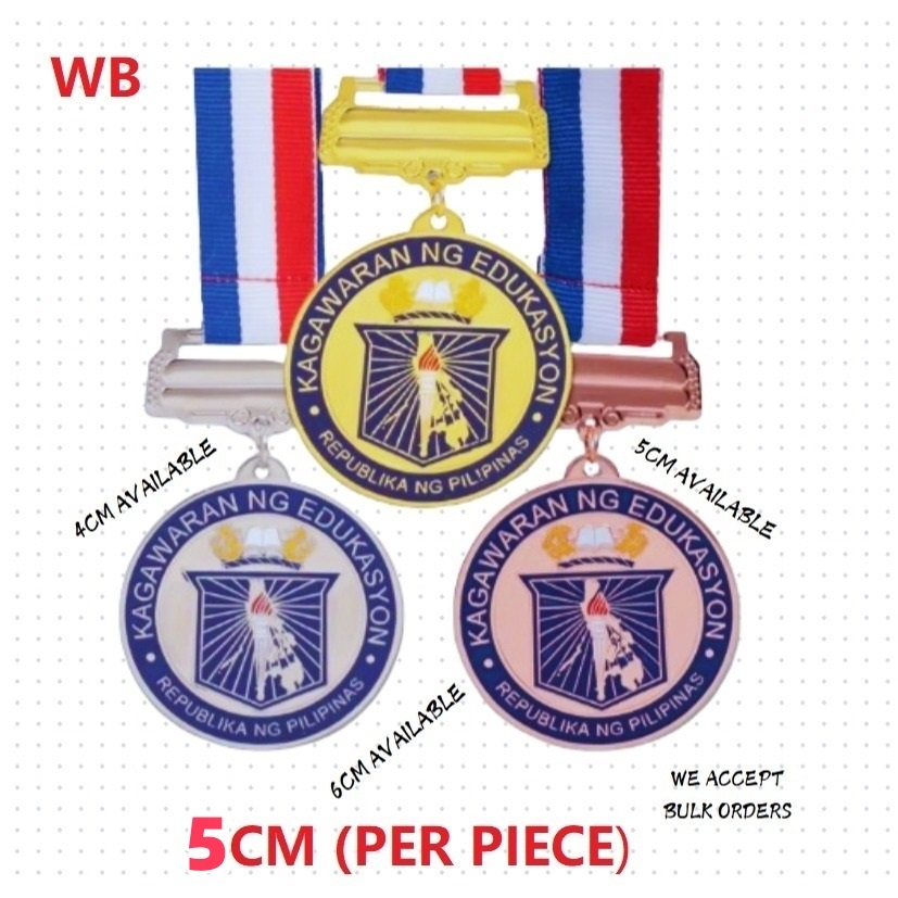 10PCS PER ORDER 5cms Kagawaran Medals with Blue, Red & White Lace Gold ...