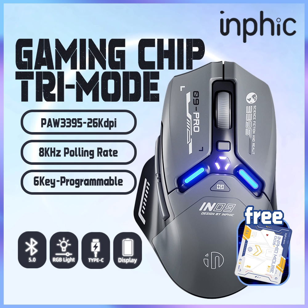 inphic IN9 pro Gaming Mouse Tri-mode Wireless PAW3395 26000dpi 6-button ...