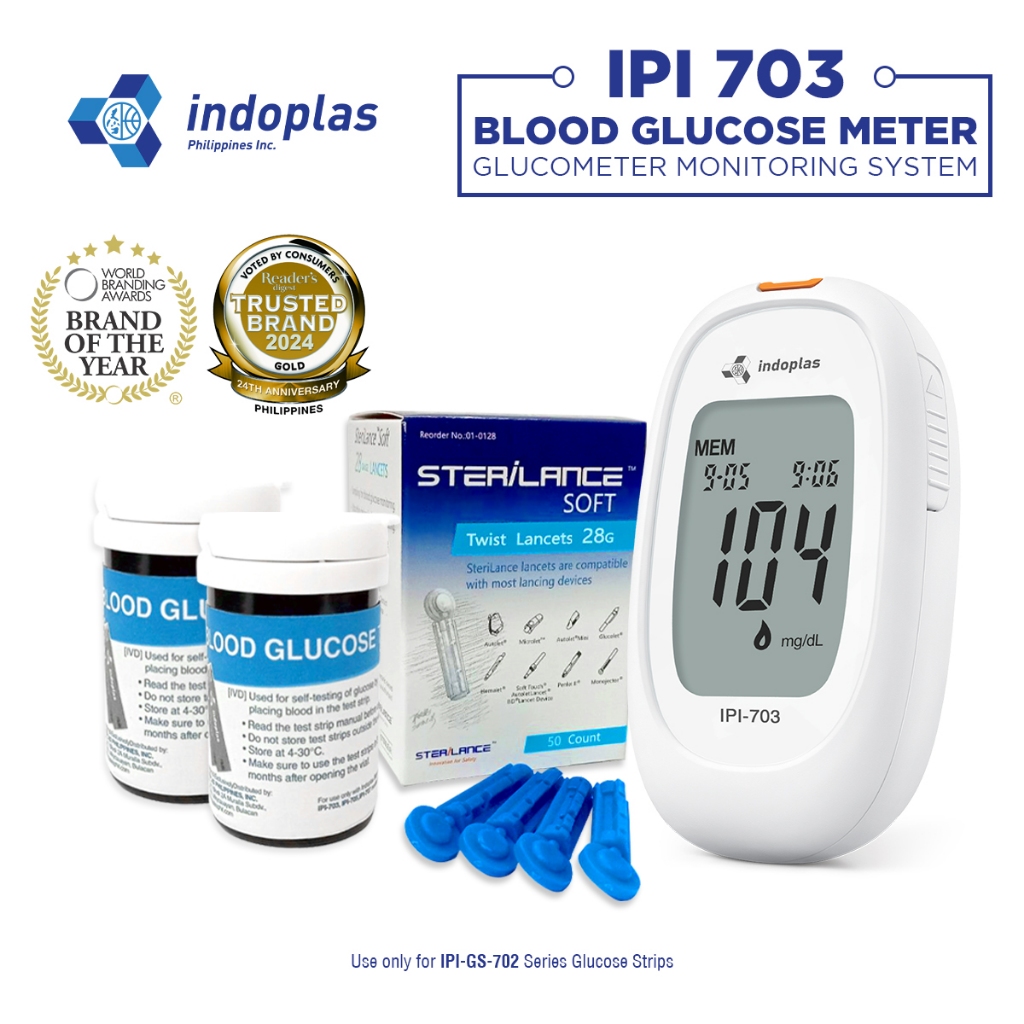Indoplas Blood Glucose Meter Glucometer Monitoring System IPI-703 SET 1 ...