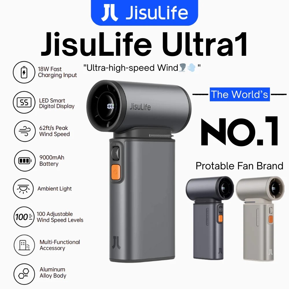 JisuLife Ultra 1. 3 in 1 Portable Turbo Jet Fan 9000 mAh Battery ...