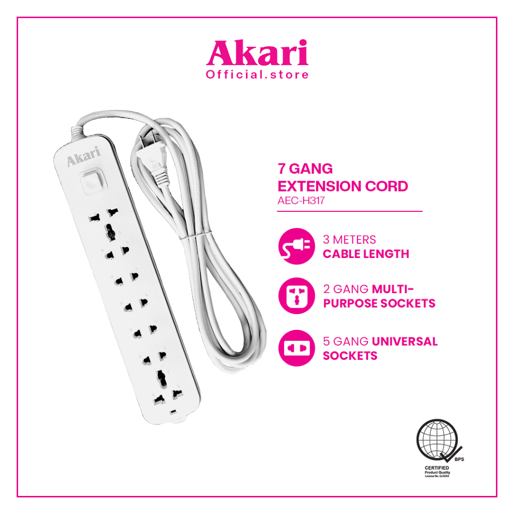 Akari 7 Gang Extension Cord (AEC-H317) | Shopee Philippines