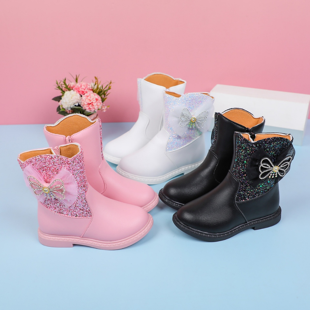QQ Shoes flash diamond zipper boots shoes for kids girl casual and ...