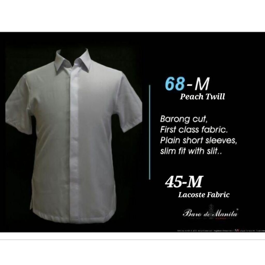 Baro de Manila Plain Barong SLIM FIT Full Botton Peach Twill/ Lacoste ...