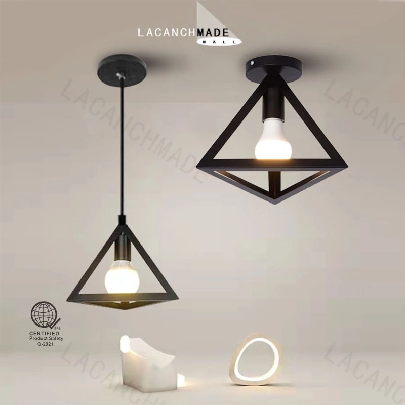 LACANCHMADE Metal Cage Ceiling Light Triangle Pendant Light For Living ...