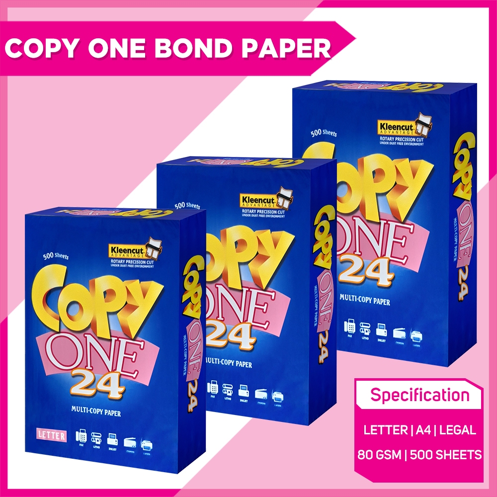 Copy One Bond Paper 80GSM Long / A4 / Short / (1 ream) | Shopee Philippines