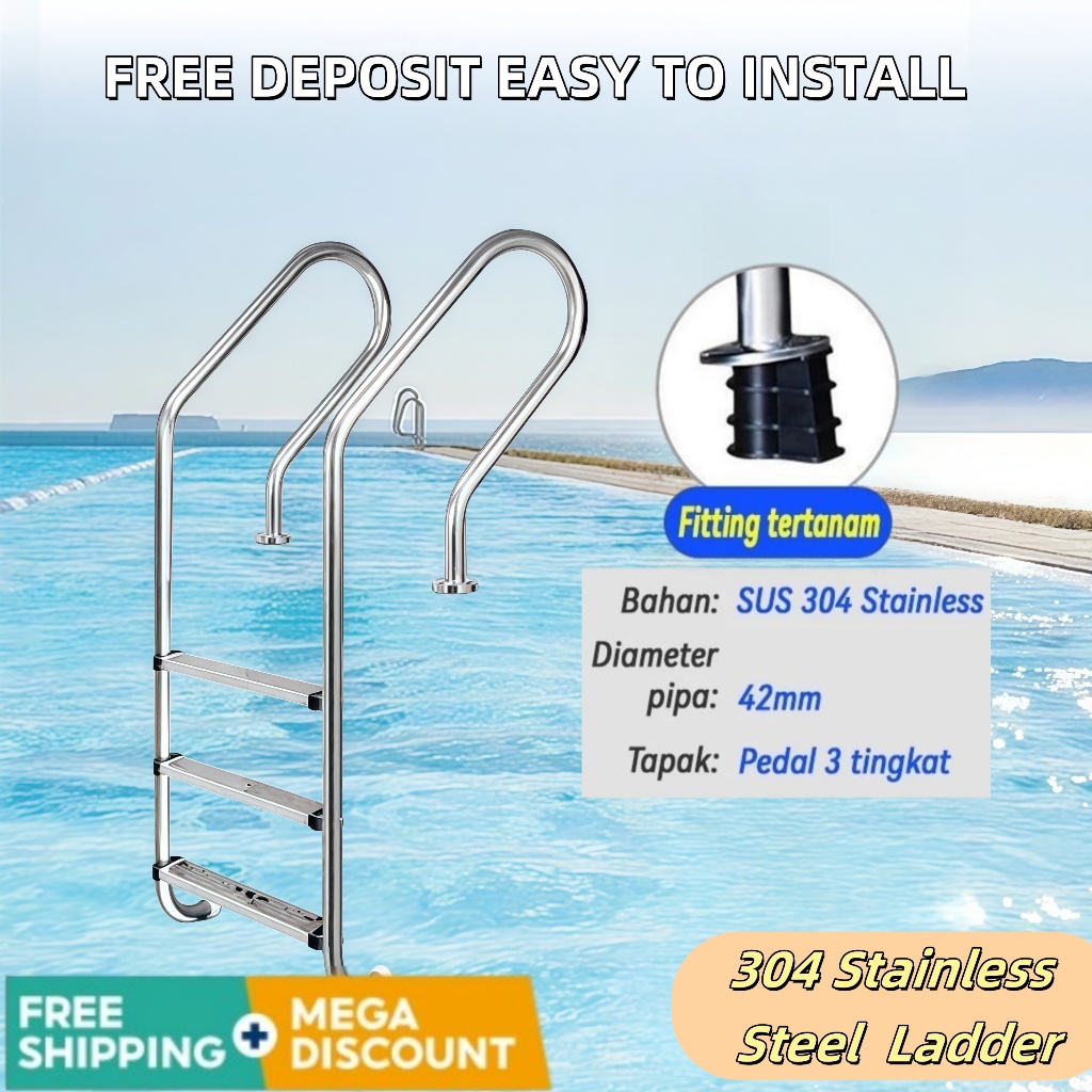 304 Stainless Steel Swimming Pool Step Ladder with Built-in P Shaped ...