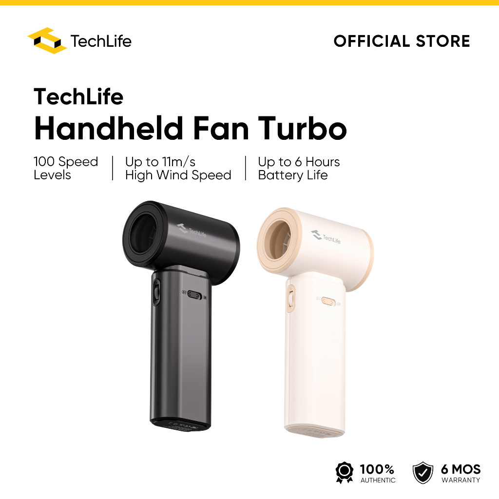 TechLife Handheld Fan Turbo l 100 Speed Levels l Up to 6 Hours Battery ...