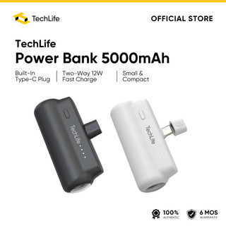 TechLife Power Bank 5000mAh | Built-In Type-C Plug | Two-Way 12W Fast ...