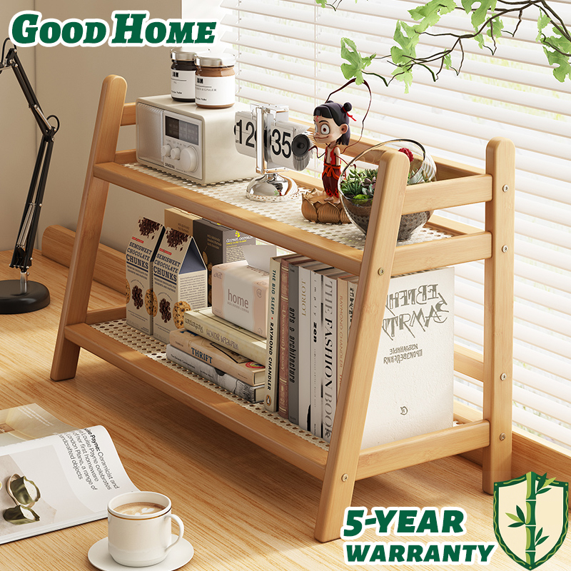 [On Hand]Table Storage Rack Wooden Double-Layer Table Shelf Bedroom ...