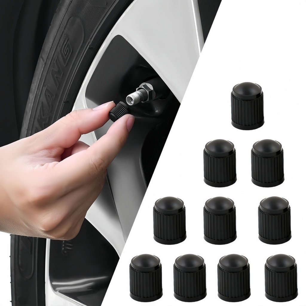 10Pcs Car Universal Tire Valve Stems Caps Black Plastic Air Nozzle Cap ...