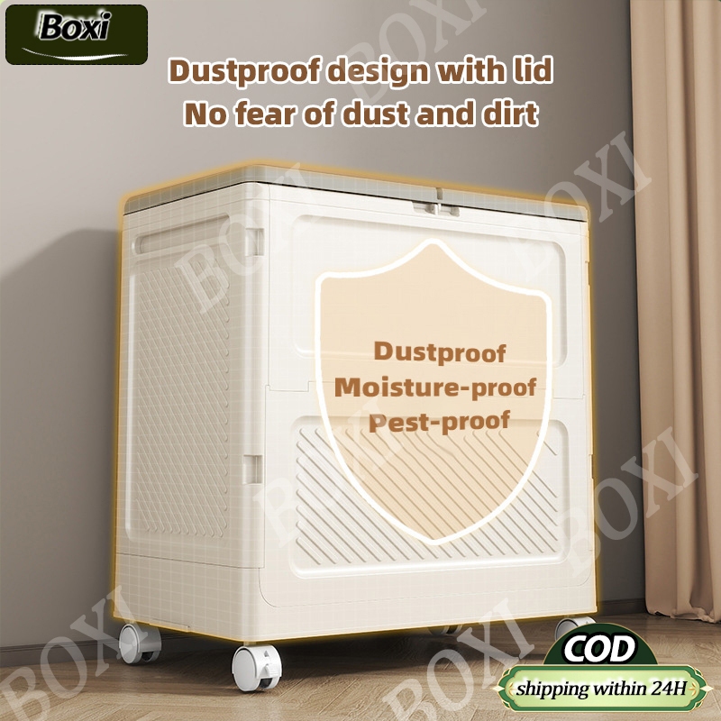 Boxi 140L Large Capacity Foldable Storage Box with Wheels - Plastic ...