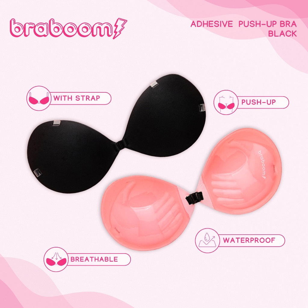 Braboom Adhesive Push-Up Bra BLACK | Cup AA - Cup E | Sweatproof ...