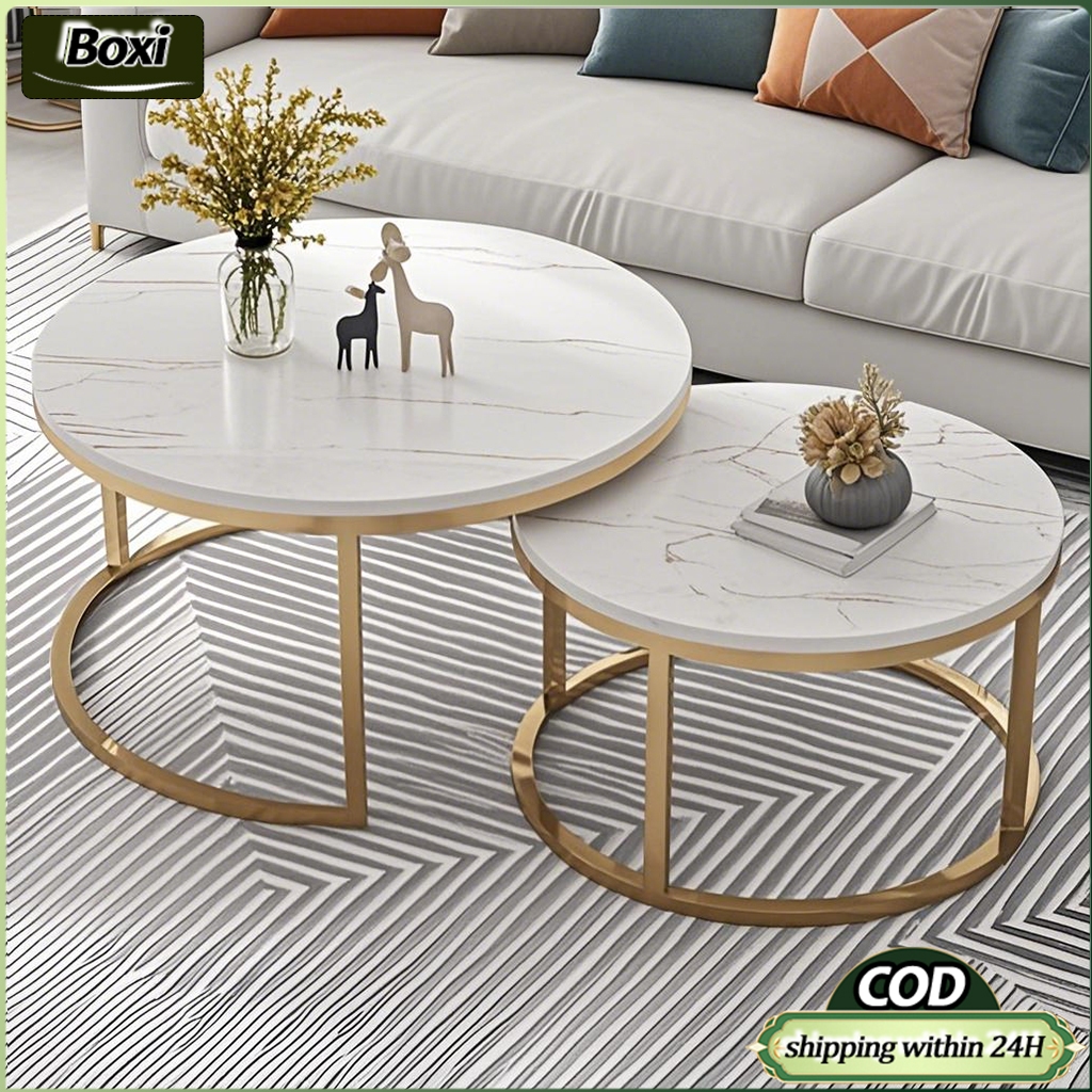 Free Shipping 】Double layered tea table round square marble modern and ...