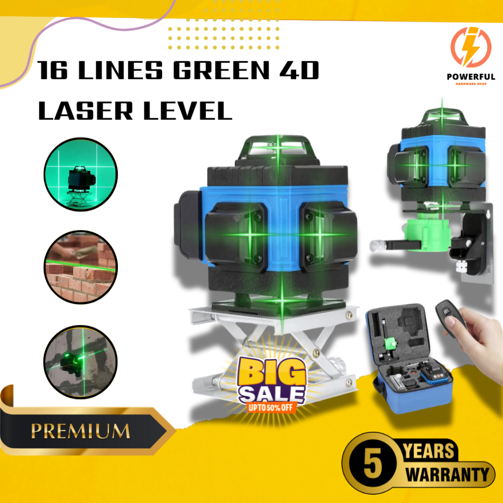 Makita 16 Line Laser Level Green Light Self-Leveling 360° Rotary Cross ...