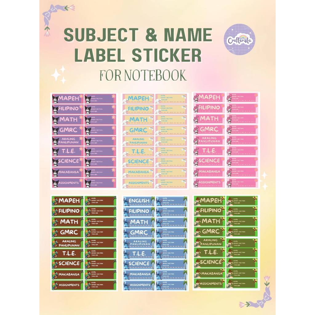 SUBJECT AND NAME LABEL STICKER FOR NOTEBOOK | Shopee Philippines