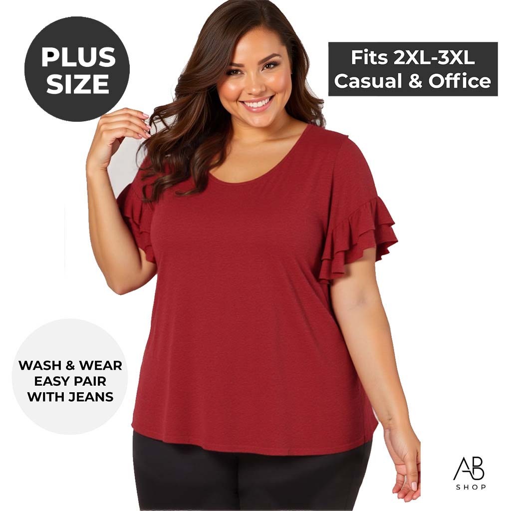 Plus Size Ruffle Sleeve Blouse for Women 2XL-3XL | 2-Layer Design Hides ...