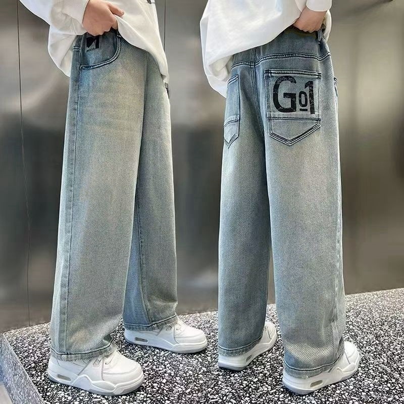 Boys Denim Wide-leg Pants Children's Straight Leg Loose Boys Jeans ...