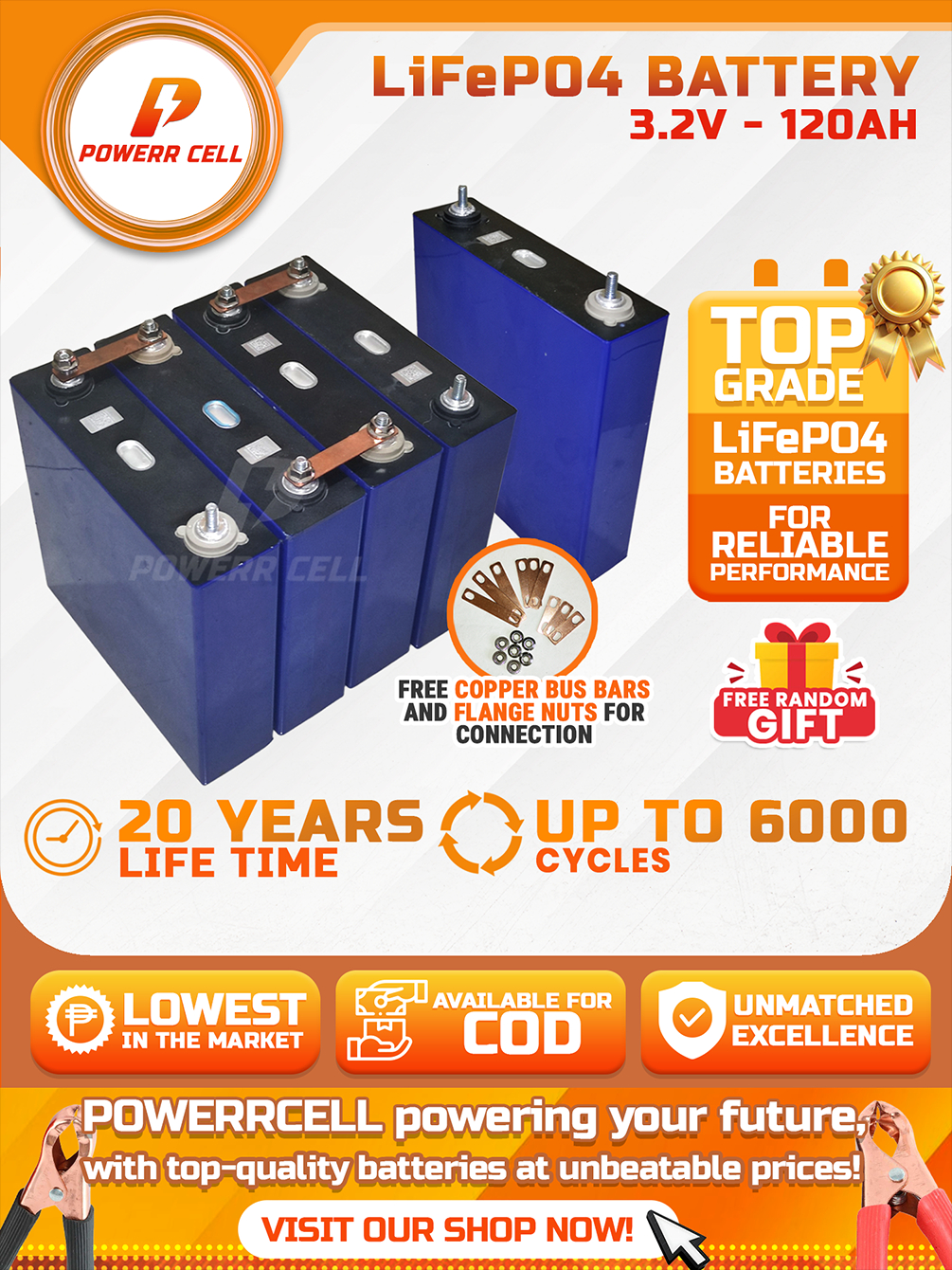 Powerrcell 3.2V 120Ah LiFePO4 Rechargeable Battery | UPS Sealed LiPo4 ...