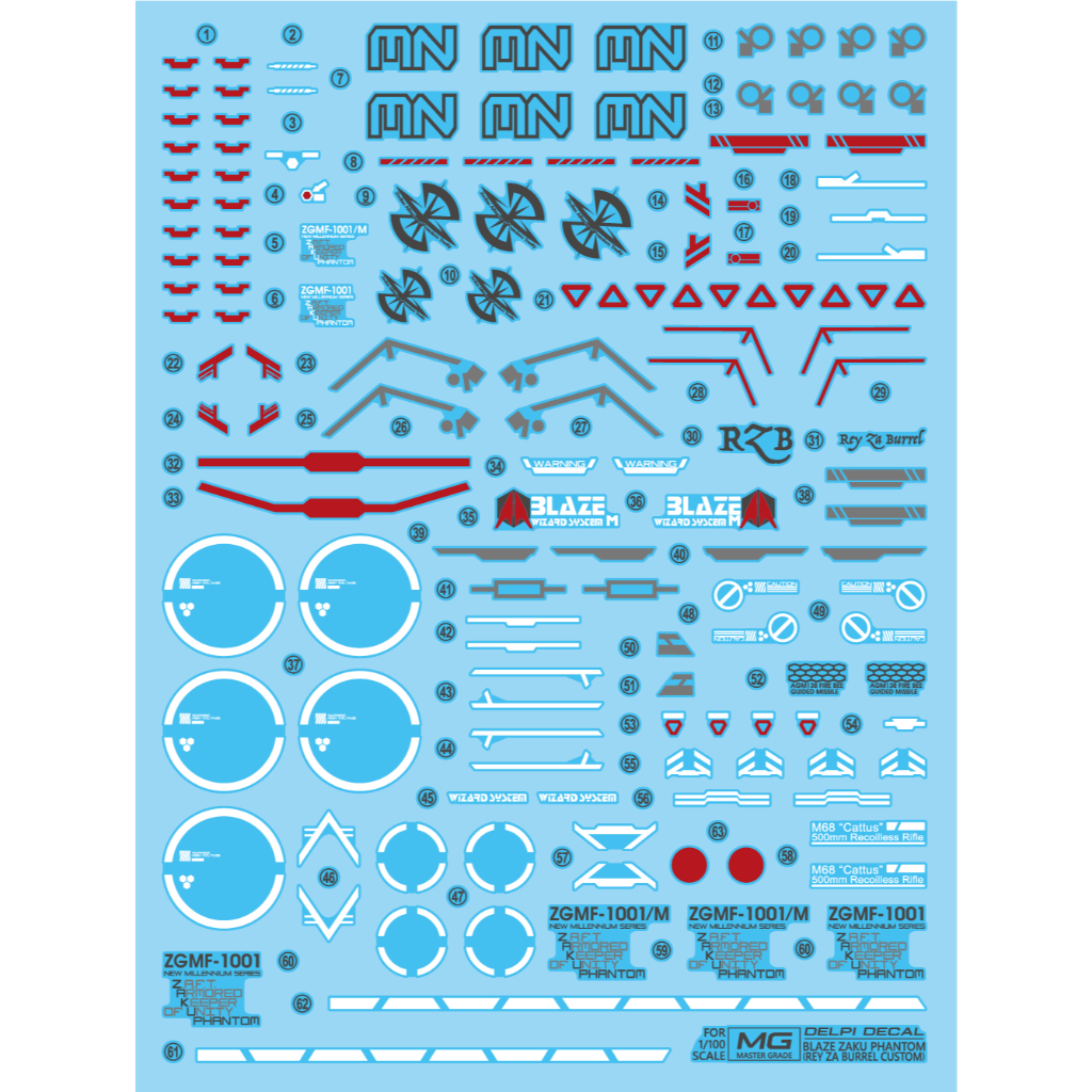 Delpi Decal MG Rey Za Burrel Custom Blaze Zaku Phantom Waterslide ...