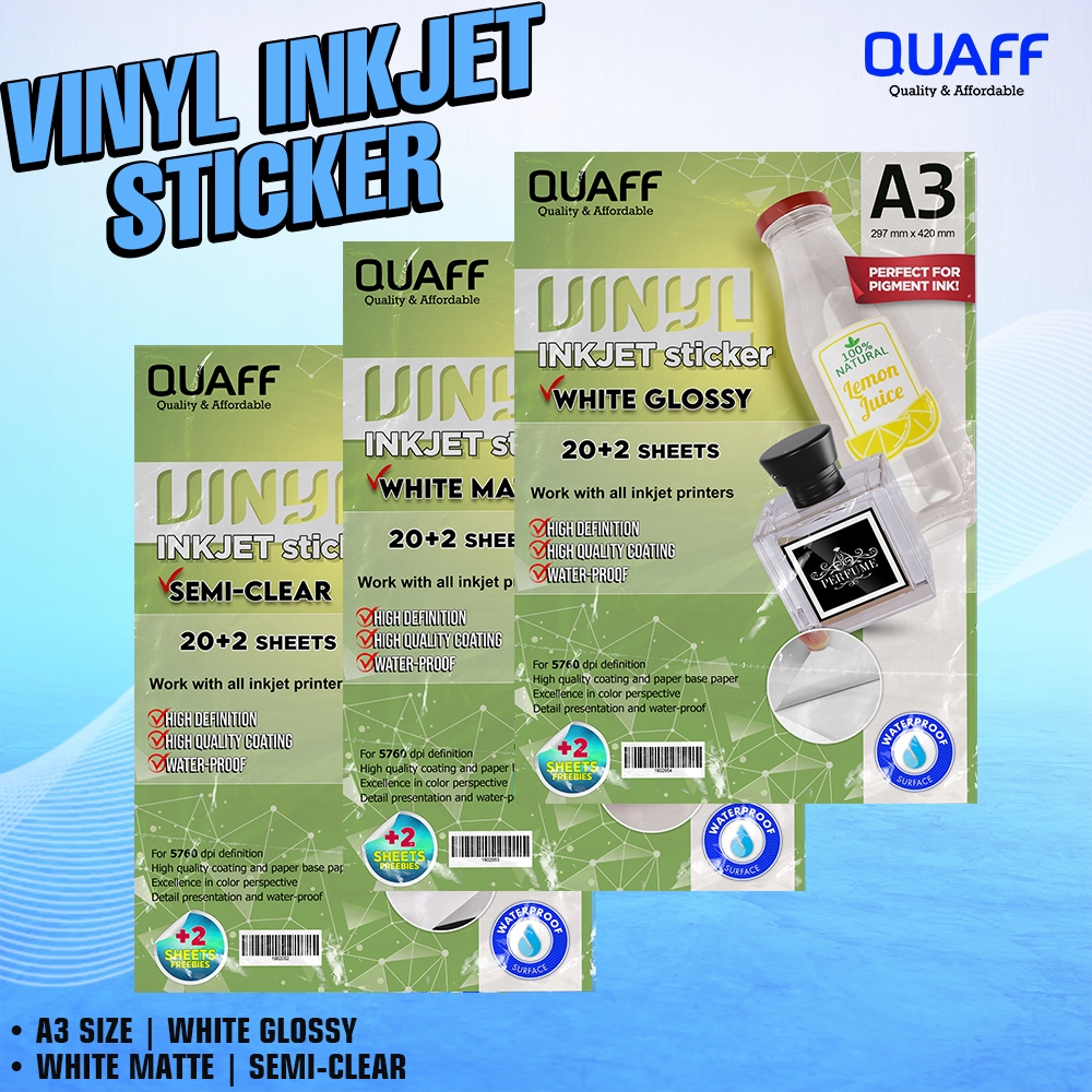 A3 Size Quaff Vinyl Inkjet Sticker Waterproof Sticker for Label and DIY ...