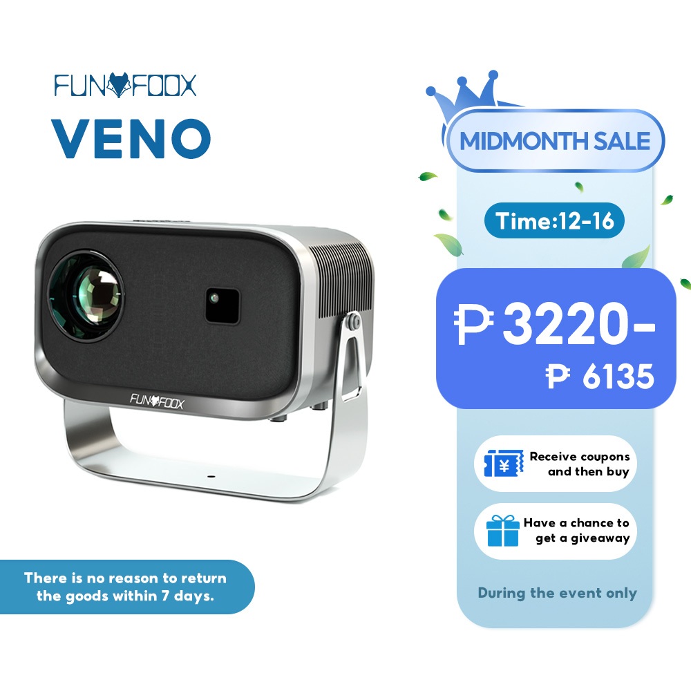 【4K/1080P】FUNFOOX VENO projector portable mini 360° Android11.0 hdmi ...