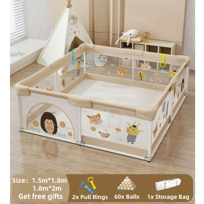 Baby Playpen Cartoon Frame Mesh Play Fence Stainless Steel Safety Bed ...