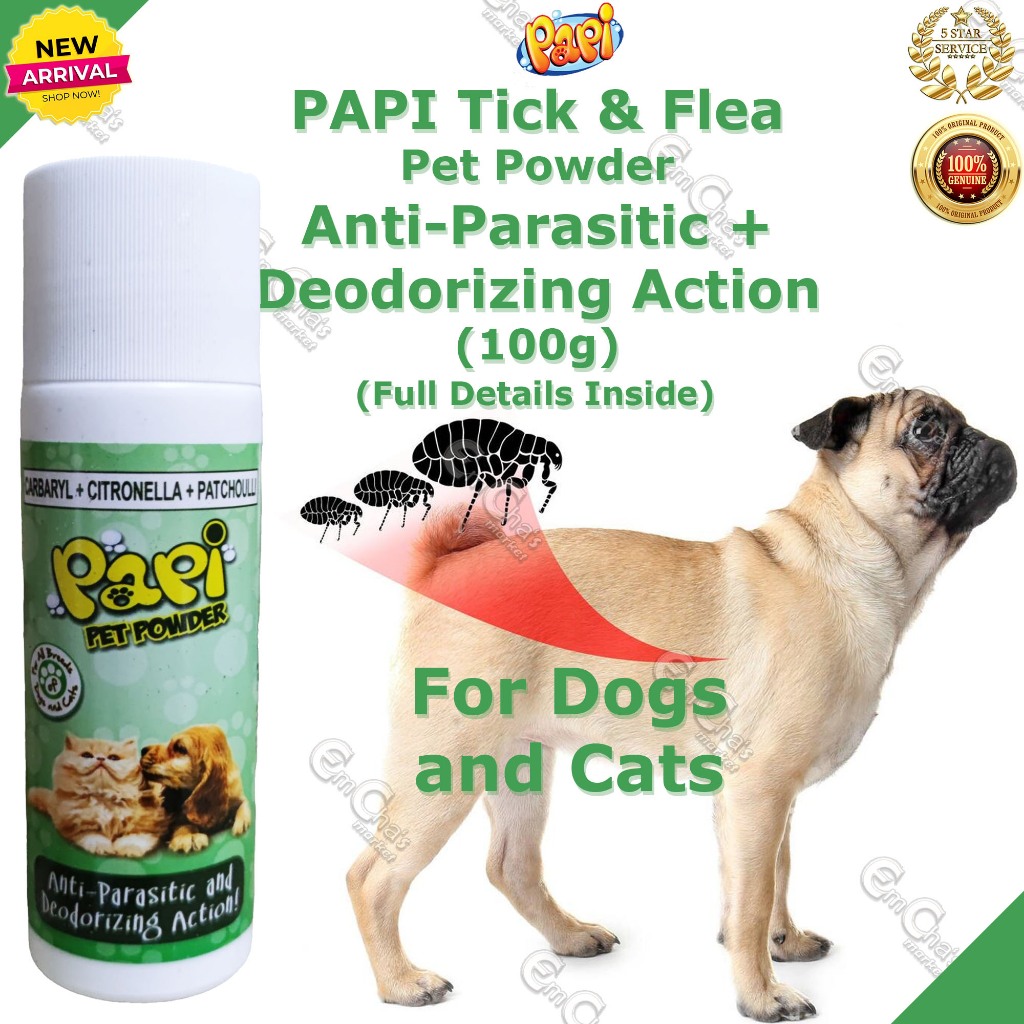 Pet Hair Care PAPI PET POWDER 100g(GREEN CANISTER)(Tick & Flea Powder ...