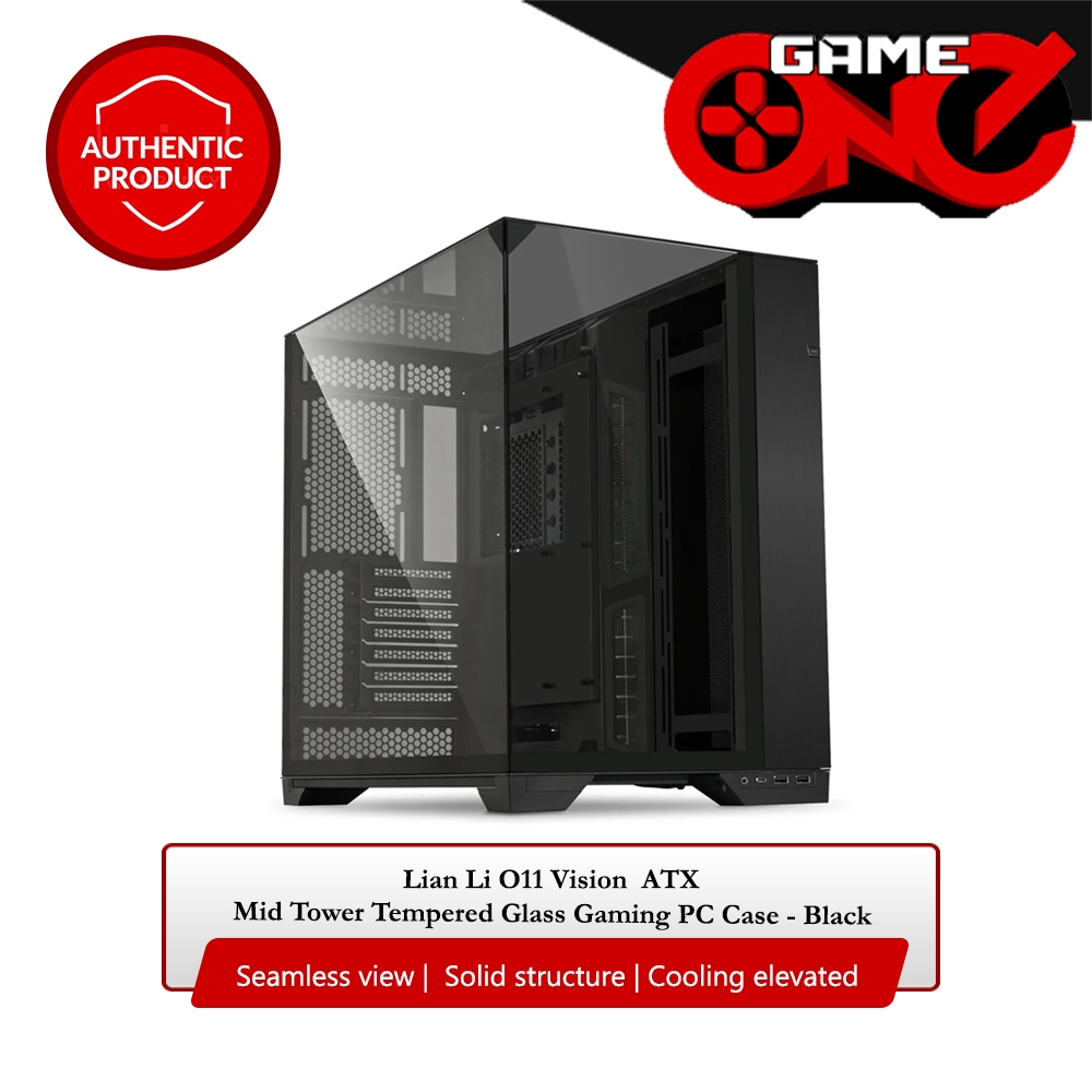 Lian Li O11 Vision ATX Mid Tower Tempered Glass Gaming PC Case - Black ...
