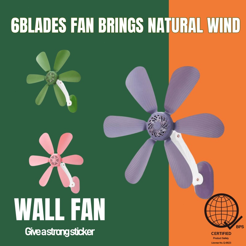 6 Blade Wall Fan Portale Electric Cooling Fan with Strong Adhesive Hook ...
