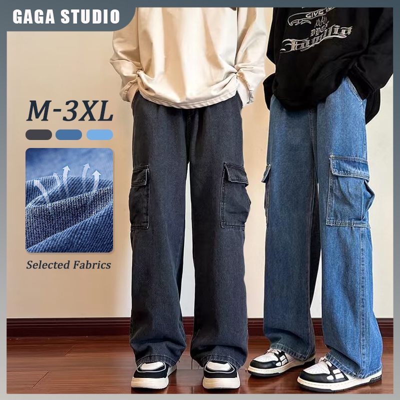 Cargo pants for men loose baggy straight jeans for men korean style ...