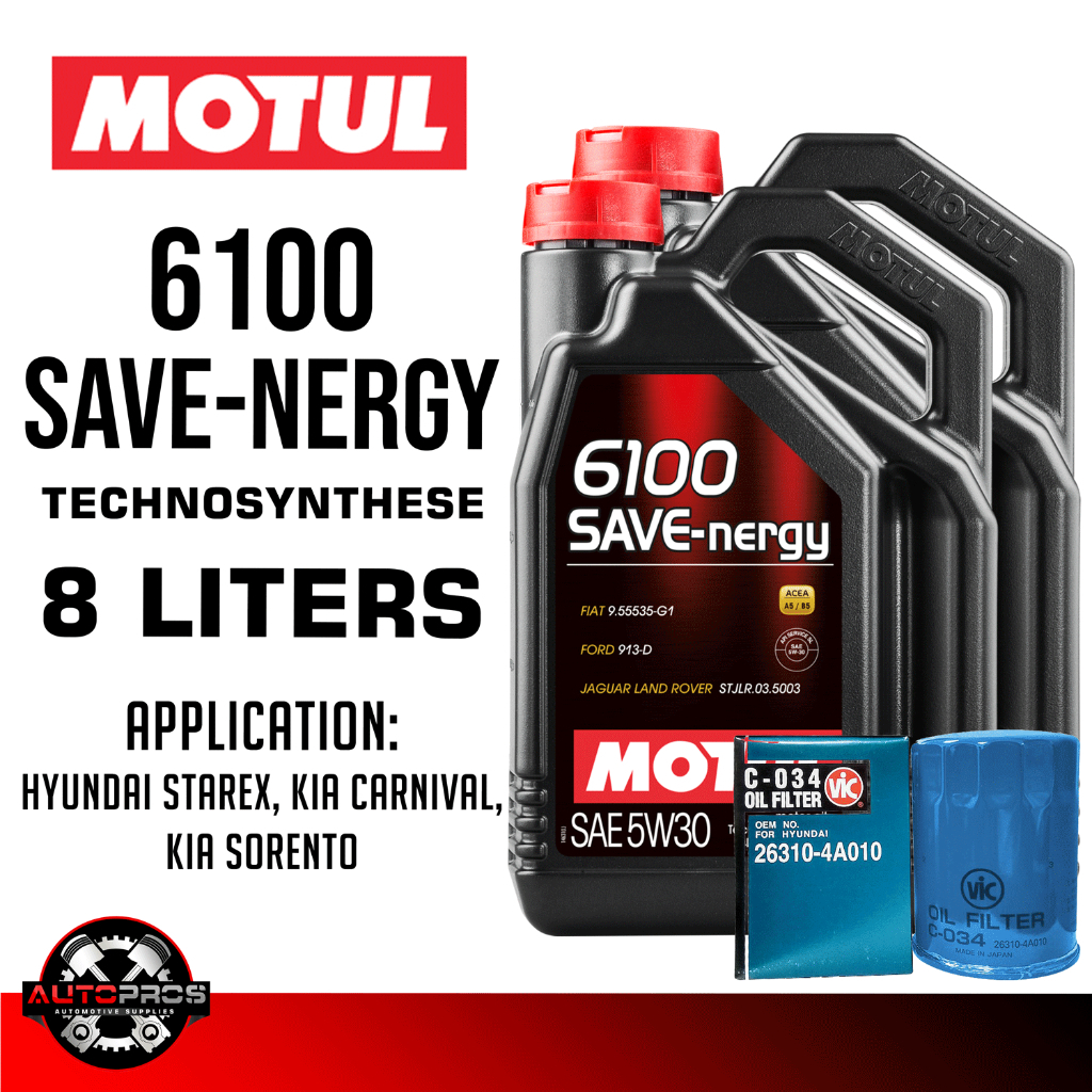 MOTUL 6100 SAVE-NERGY 5W-30 8 Liters Change Oil Bundle for Hyundai ...