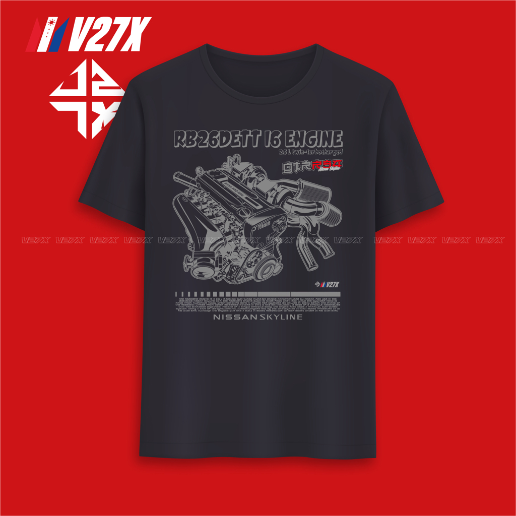 RB26 ENGINE SHIRT, NISSAN SKYLINE GTR R34, GTR R34, SKYLINE R34, V27X ...
