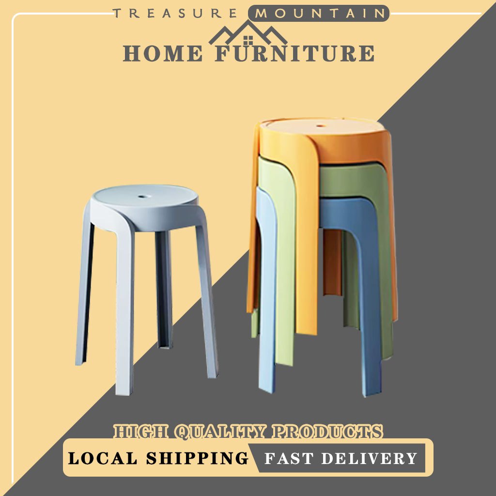 （COD）Modern round stools, plastic thickened stools, folding dining ...