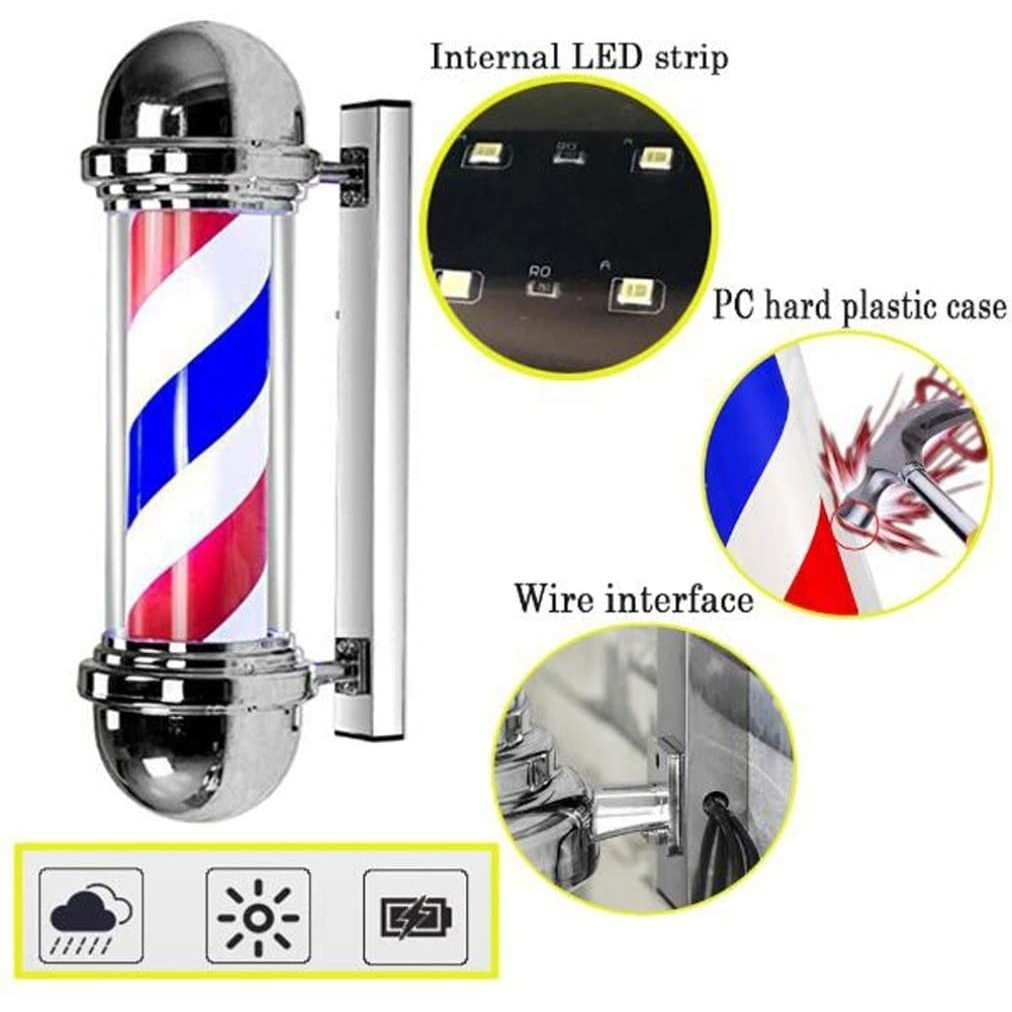 (70cm) Barber Shop Pole Lamp Waterproof Red White Blue Rotating LED ...