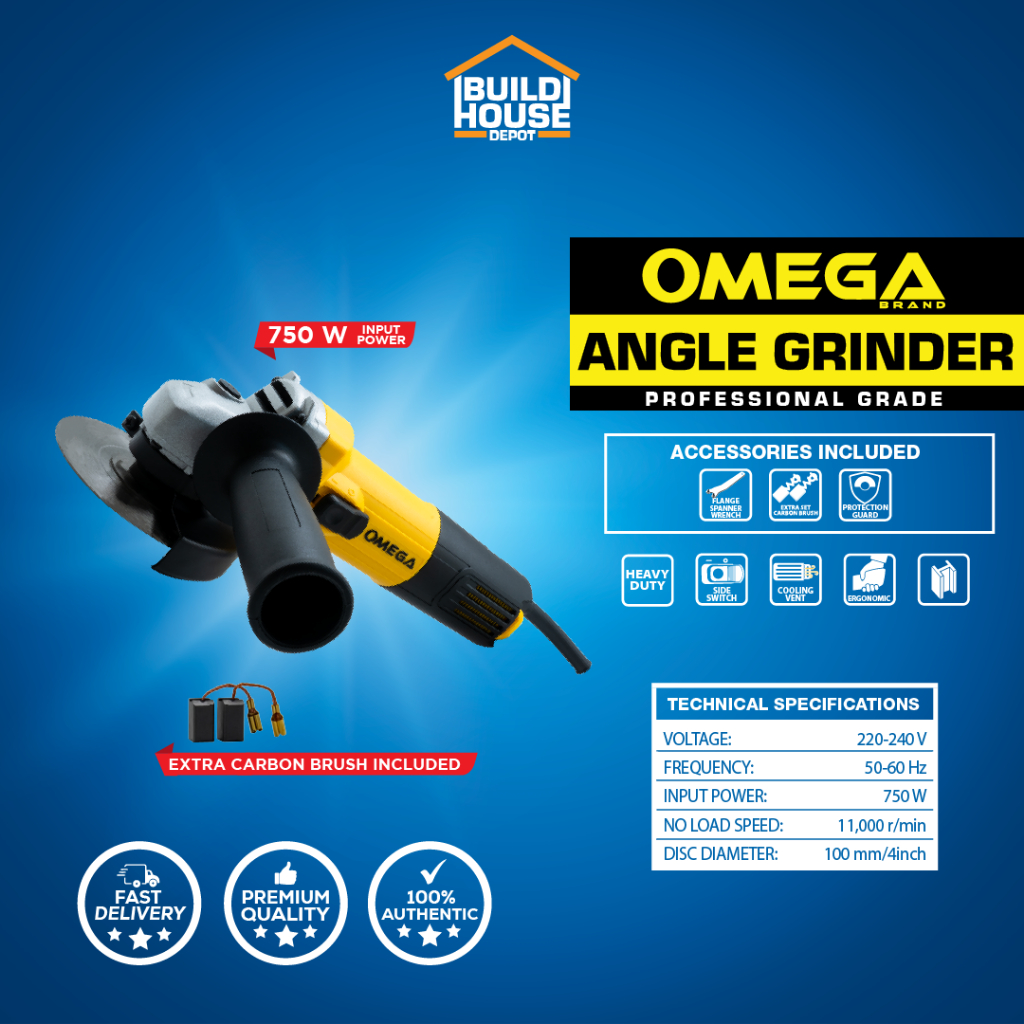 OMEGA 750W Professional Industrial 4" Angle Grinder - Slide Switch ...