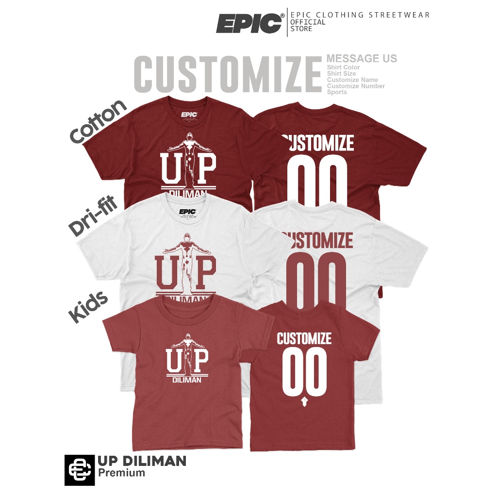 UNIVERSITY SHIRT - UP DILIMAN - ADULT AND KIDS - COTTON AND DRIFIT ...